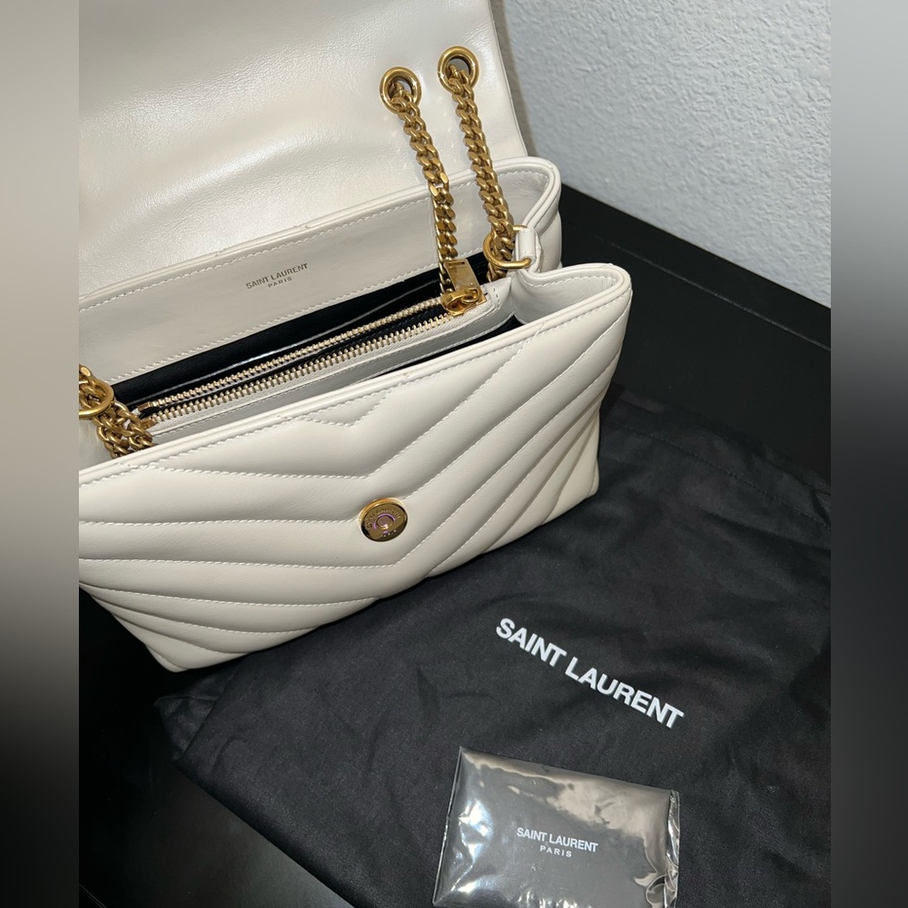 Ysl Lou Lou Small Quilted Leather- White/Gold - Gem